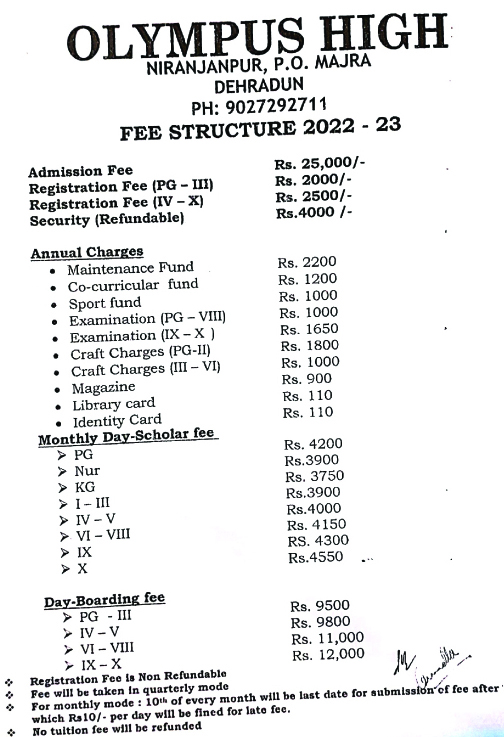 Fee structure (PG – X) | Olympus High